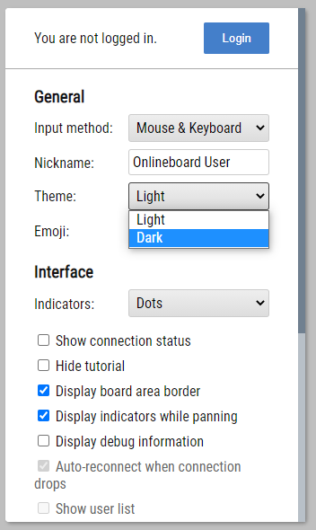 How to use dark theme in Onlineboard • Onlineboard.eu